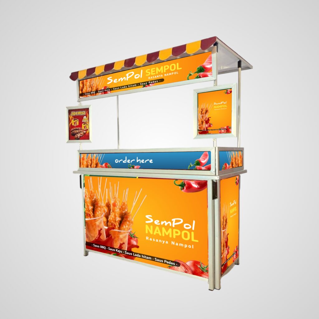 [B06] Booth Portable / Gerobak Lipat + Atap + Full Skat + Menu – Gerobakoso